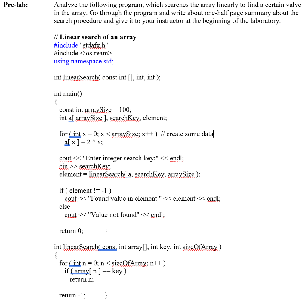 Solved Pre Lab Analyze The Following Program Which 
