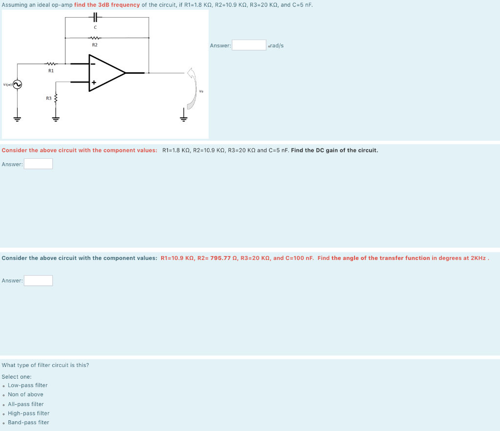 Solved Assuming an ideal op-amp find the 3dB frequency of | Chegg.com