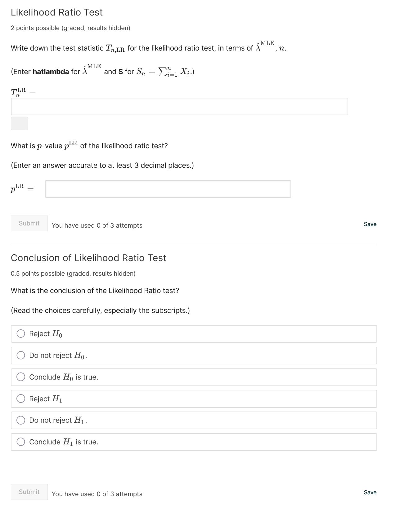 Solved Likelihood Ratio Test2 ﻿points possible (graded, | Chegg.com