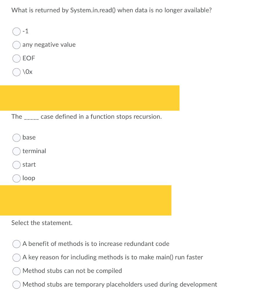 Solved What is returned by System.in.read() when data is no | Chegg.com