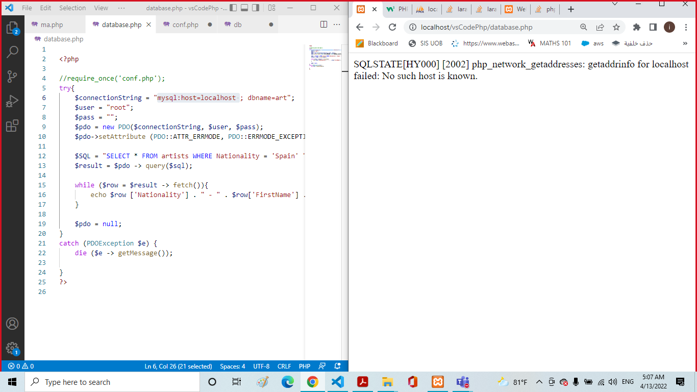 Solved File Edit Selection View database.php - vsCodePhp | Chegg.com