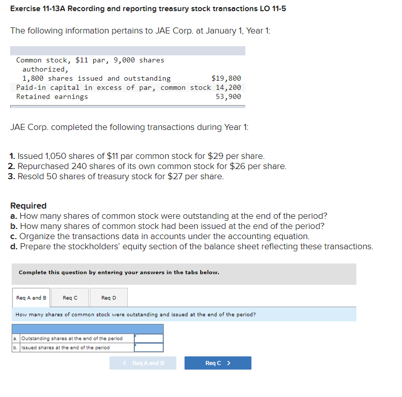 Solved Exercise 11-13A Recording and reporting treasury | Chegg.com