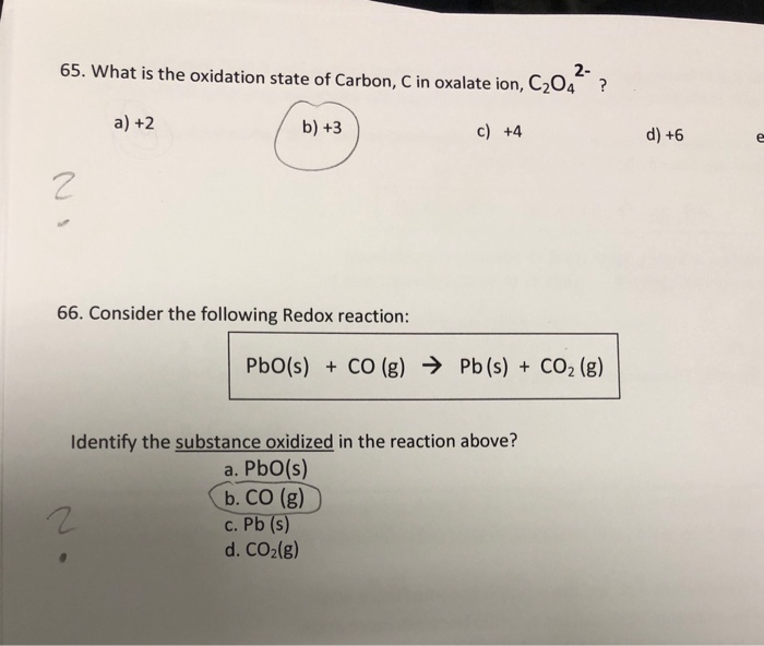Solved 65. What is the oxidation state of Carbon, C in | Chegg.com