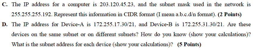 Solved C. The IP address for a computer is 203.120.45.23, | Chegg.com