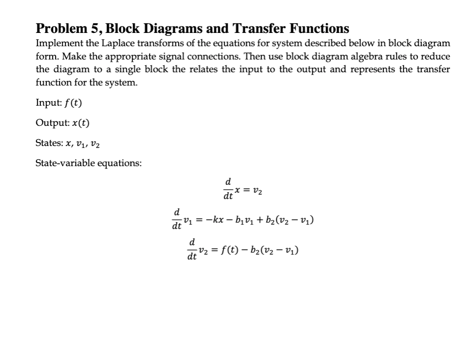 Solved Problem 5, Block Diagrams and Transfer Functions | Chegg.com
