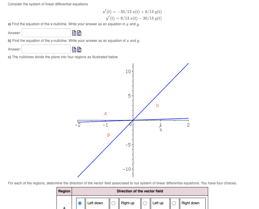 Solved Consider the system of linear differential | Chegg.com