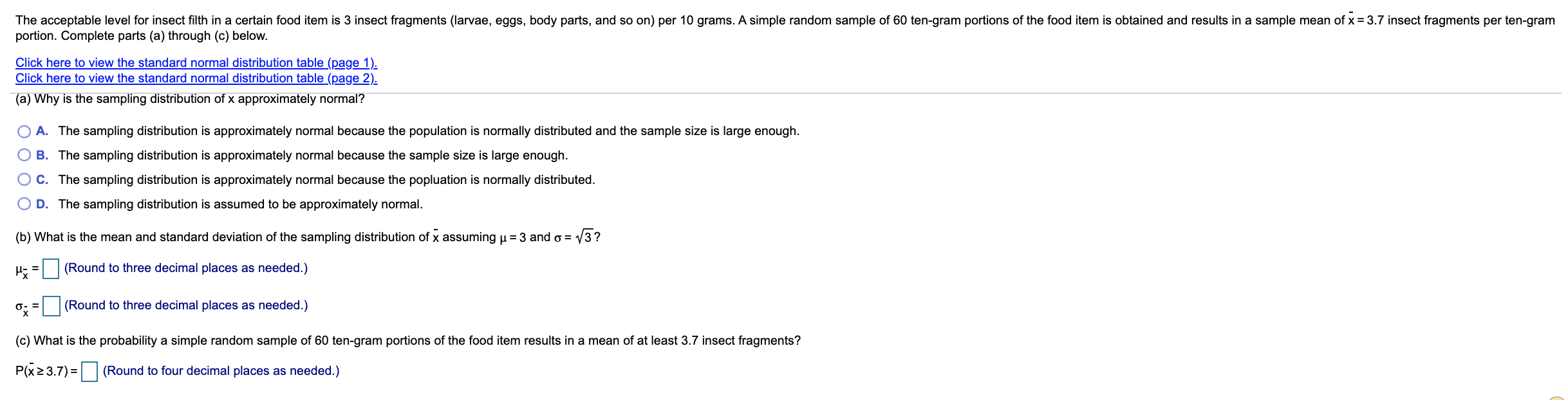 Solved The acceptable level for insect filth in a certain | Chegg.com