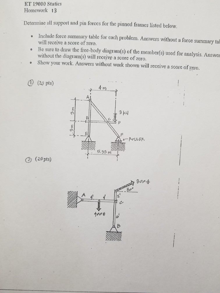 Solved ET 19000 Statics Homework 13 Determine all support | Chegg.com