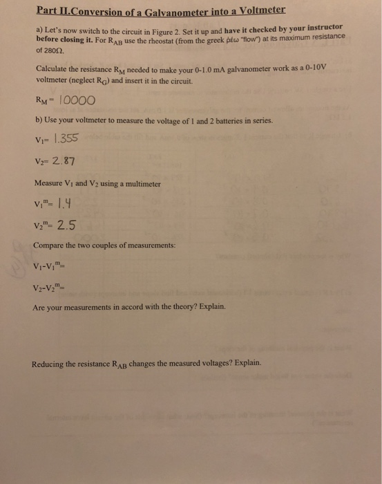 Solved Part II.Conversion of a Galvanometer into a Voltmeter | Chegg.com