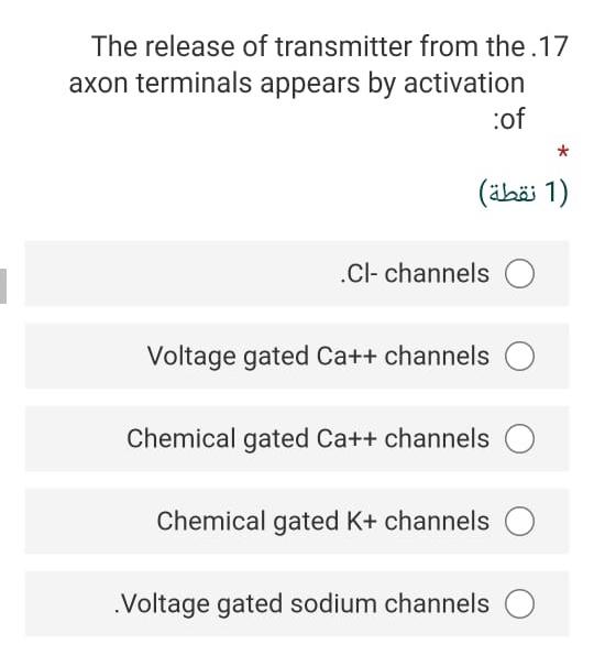 Solved The release of transmitter from the. 17 axon | Chegg.com