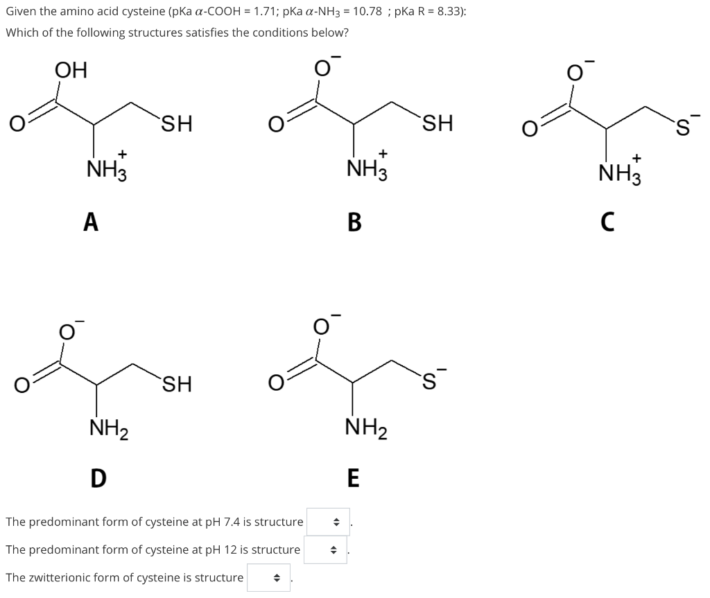 Solved Given the amino acid cysteine (pka a-COOH = 1.71;pka | Chegg.com