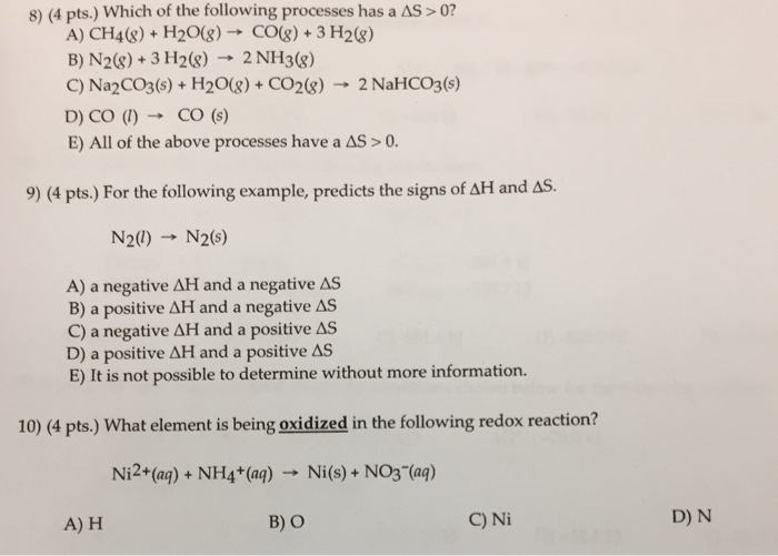 Solved Which of the following processes has a Delta S > 0? | Chegg.com