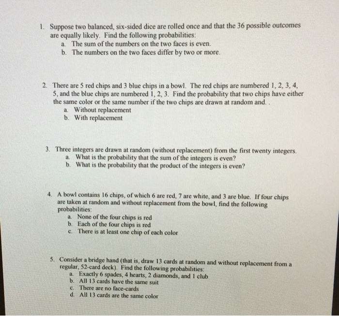 Solved Suppose two balanced, six-sided dice are rolled once | Chegg.com
