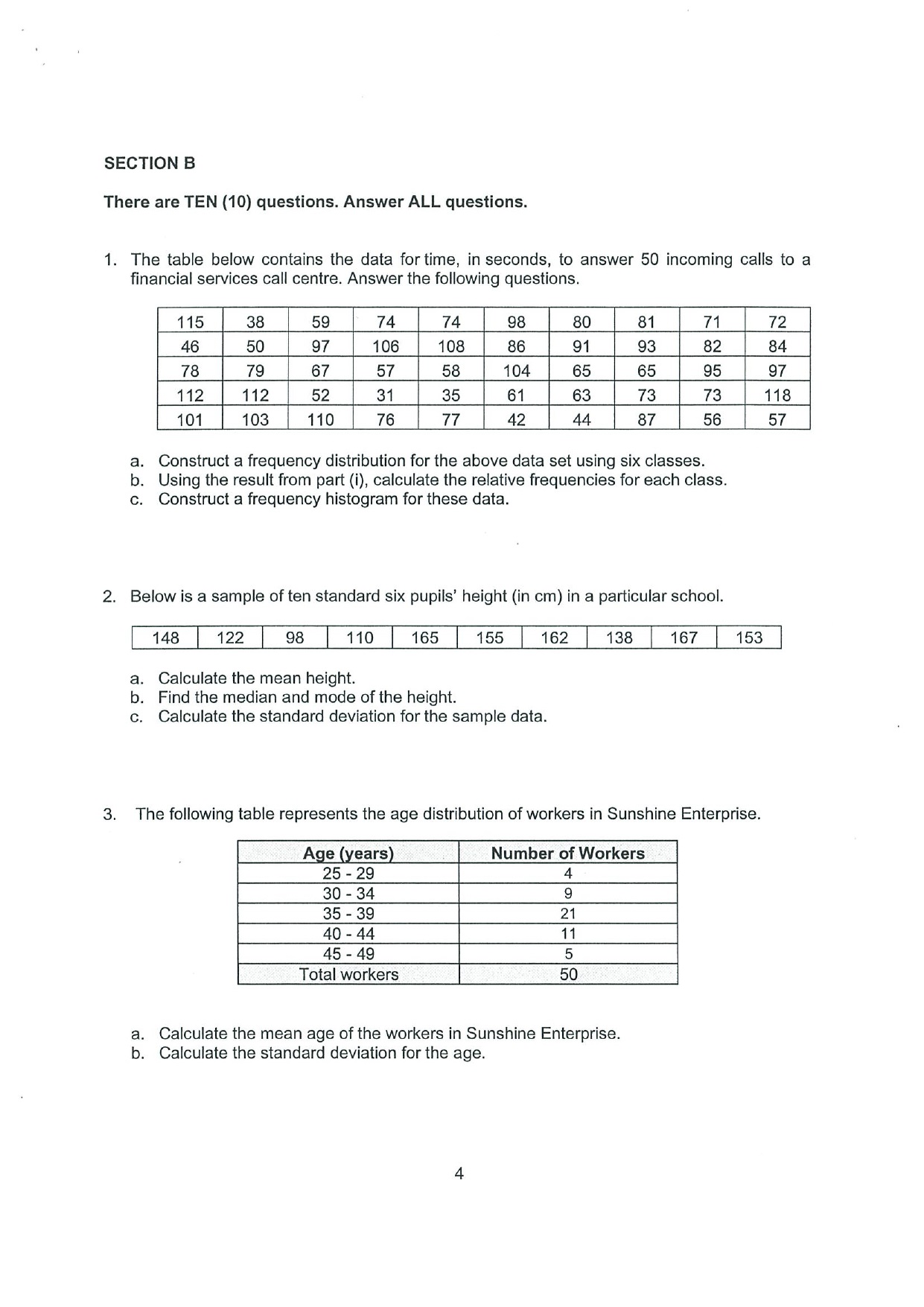 Solved 1. The table below contains the data for time, in | Chegg.com