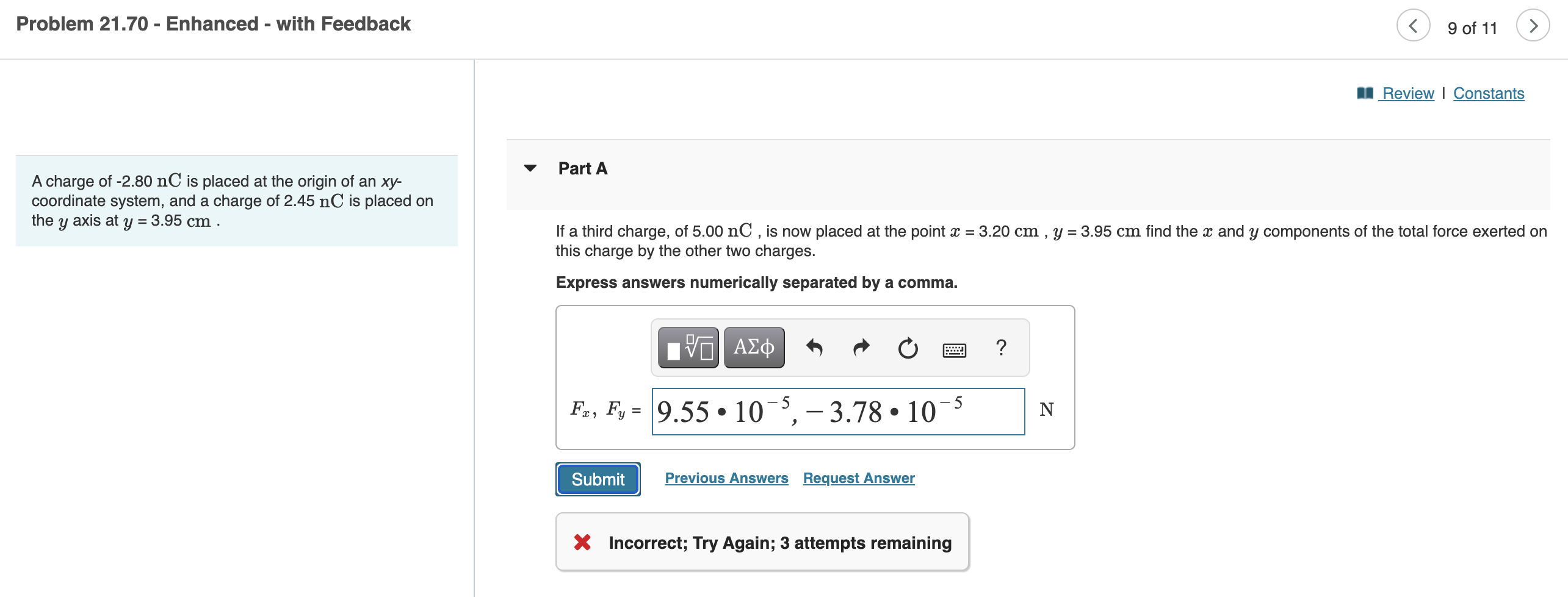Solved Problem 21.70 - Enhanced - with Feedback 9 of 11 > 1 | Chegg.com