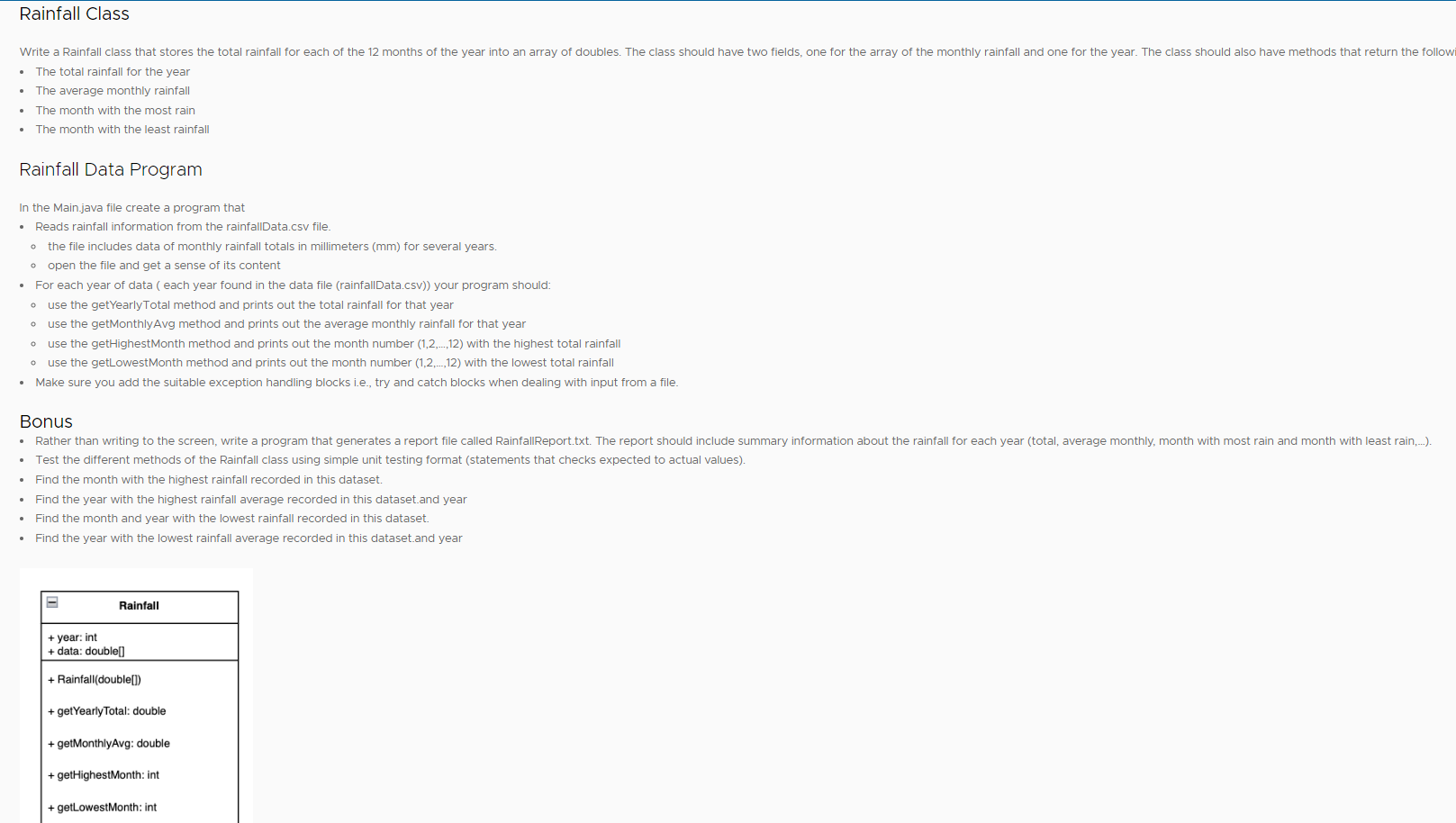 Solved Rainfall Class Write a Rainfall class that stores the | Chegg.com