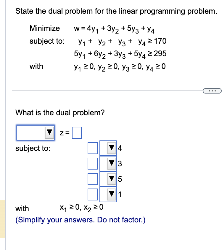 Solved State the dual problem for the linear programming | Chegg.com