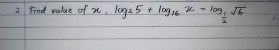 Solved 3. Find value of ne, log 5 + log16 20 = log, 16 | Chegg.com