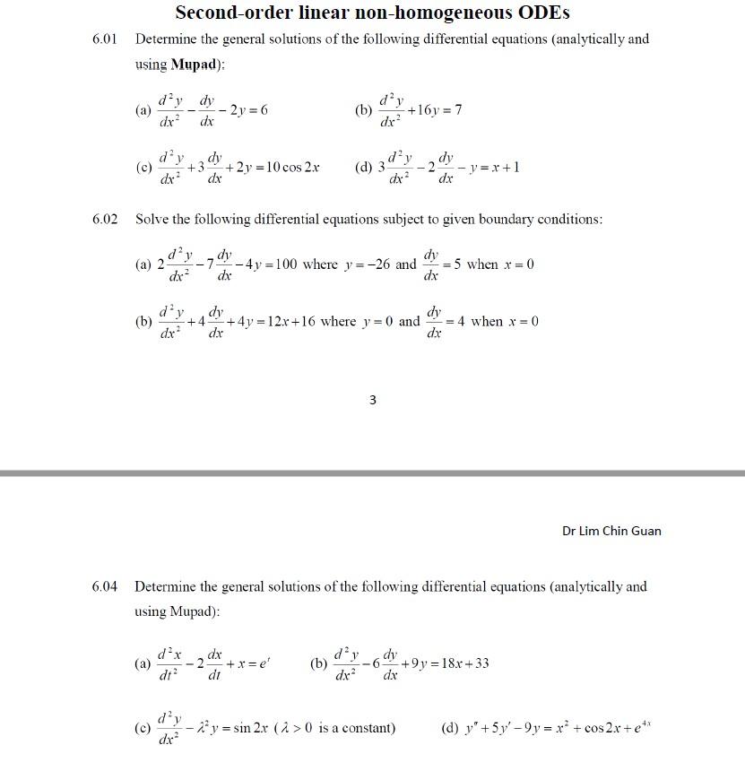 Solved 6.01 Determine the general solutions of the following | Chegg.com