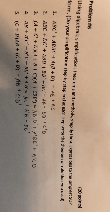 Solved Problem #6 (20 points) Using algebraic | Chegg.com