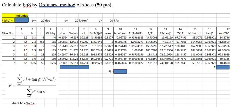 Solved Calculate FoS by Ordinary method of slices (50 pts). | Chegg.com