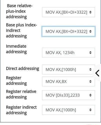 MOV AX,[BX+DI+3322] Base relative- plus-index | Chegg.com