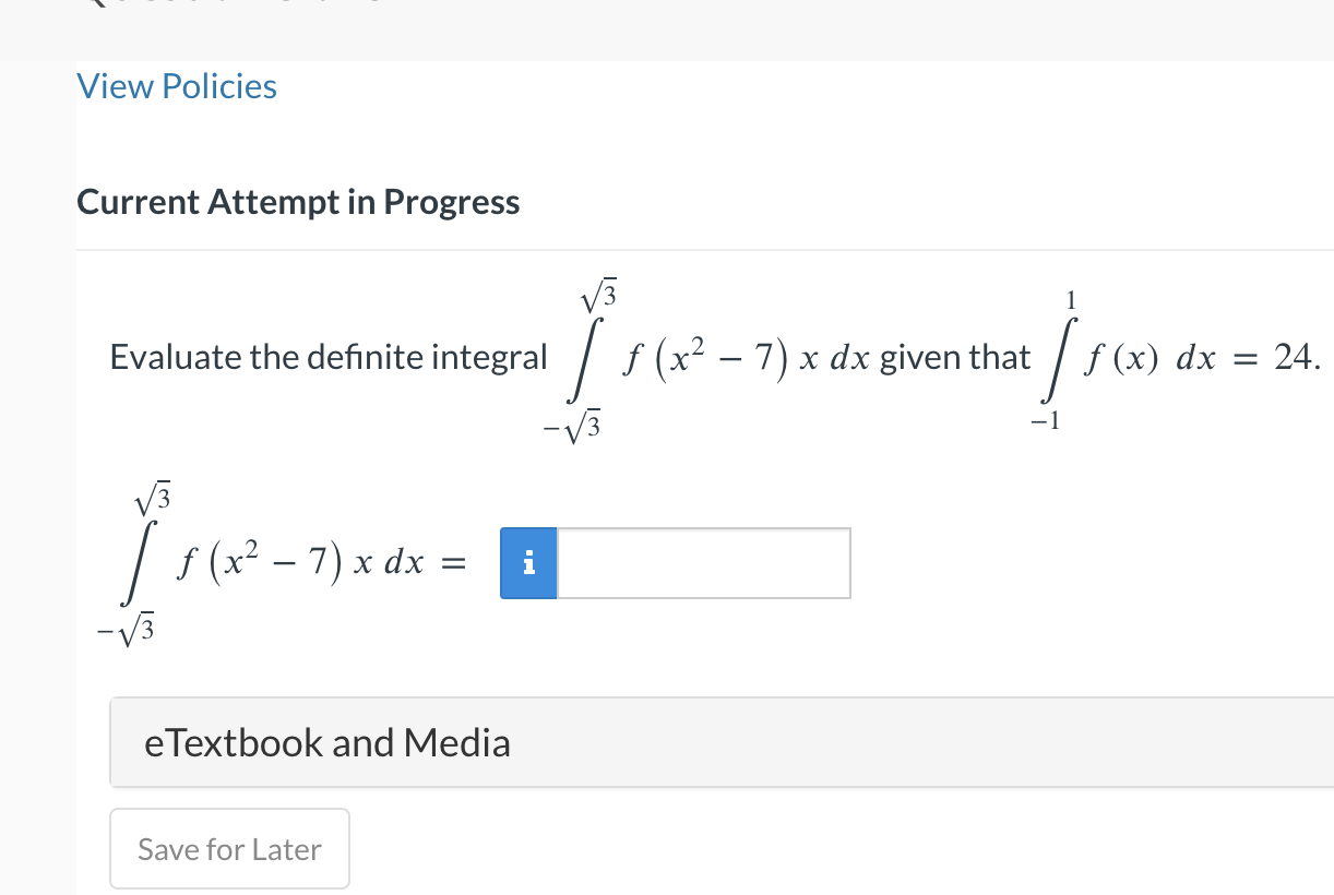 Solved Current Attempt in Progress Evaluate the definite | Chegg.com
