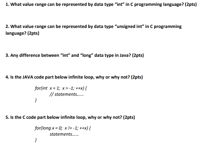 Solved 1. What value range can be represented by data type | Chegg.com