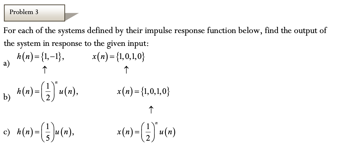 Solved For each of the systems defined by their impulse | Chegg.com