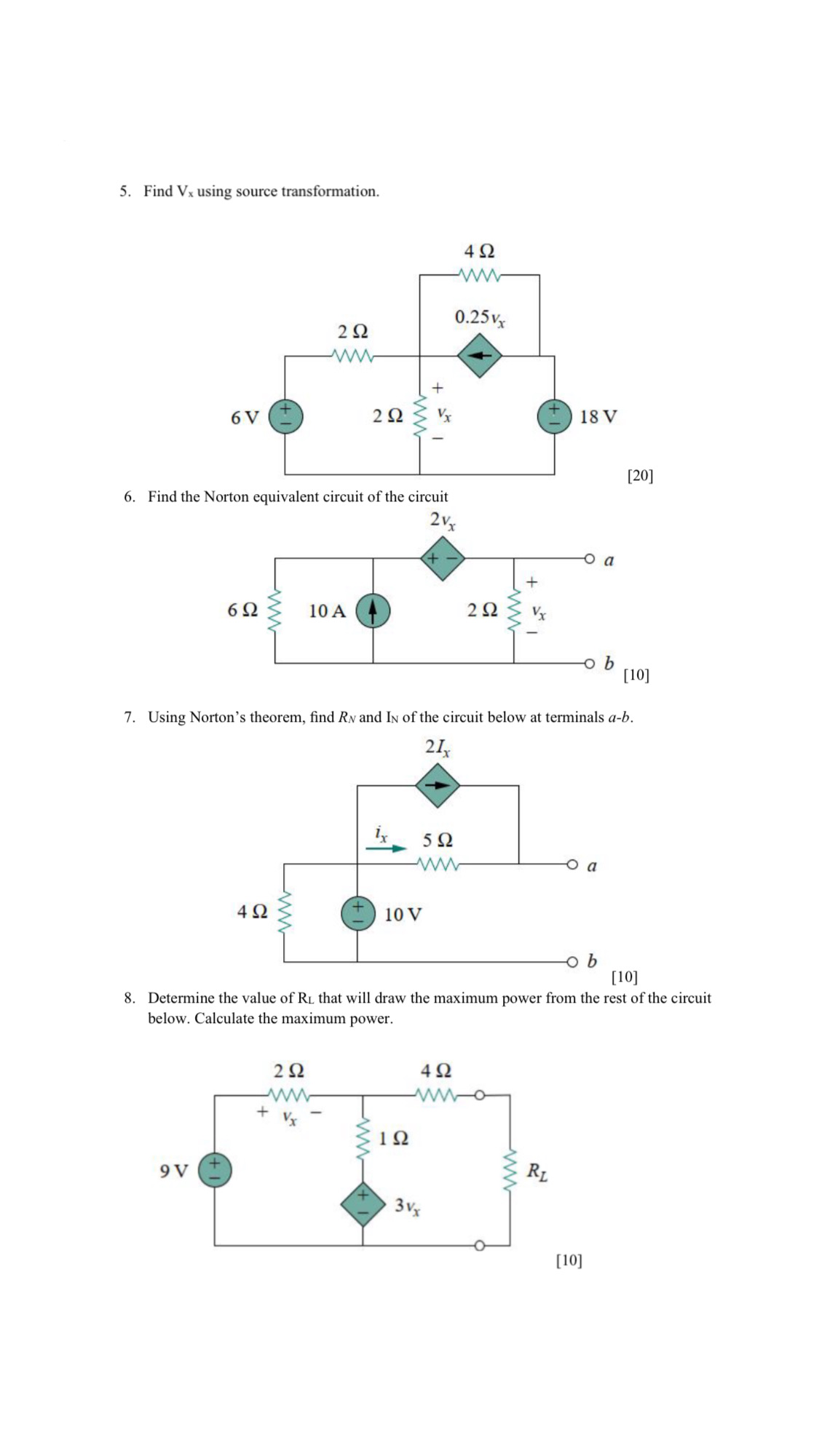Solved 5. Find Vx using source transformation. 6. Find the | Chegg.com