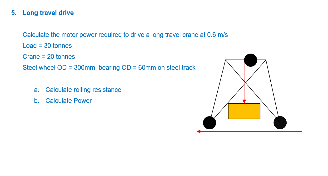 Solved 5. Long travel drive Calculate the motor power | Chegg.com