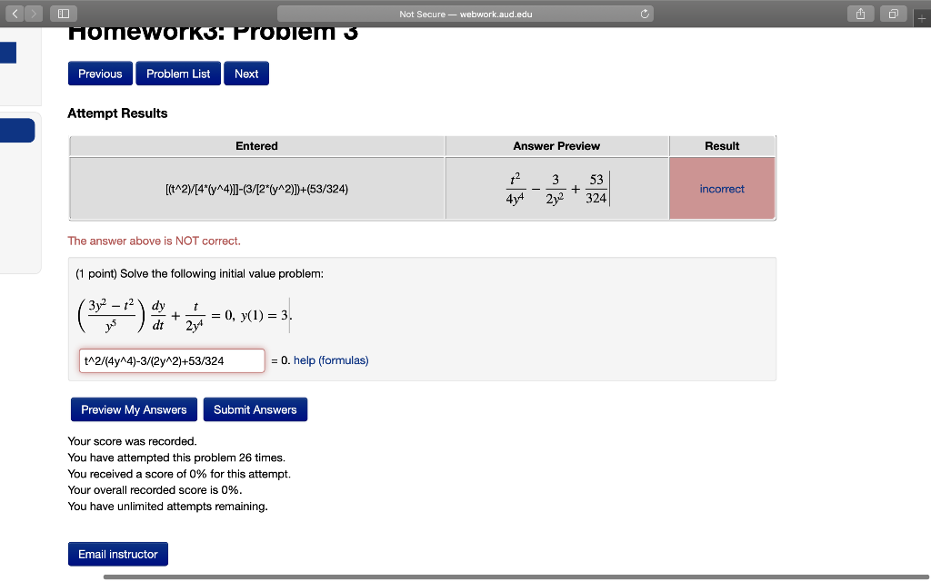 Solved Not Secure webwork.aud.edu Homeworks: Problem 3 | Chegg.com