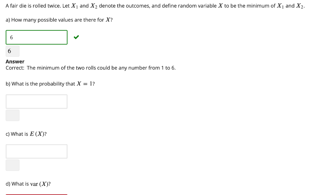 Solved A fair die is rolled twice. Let X1 and X2 denote the | Chegg.com