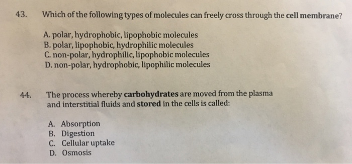 Solved 43. Which of the following types of molecules can | Chegg.com
