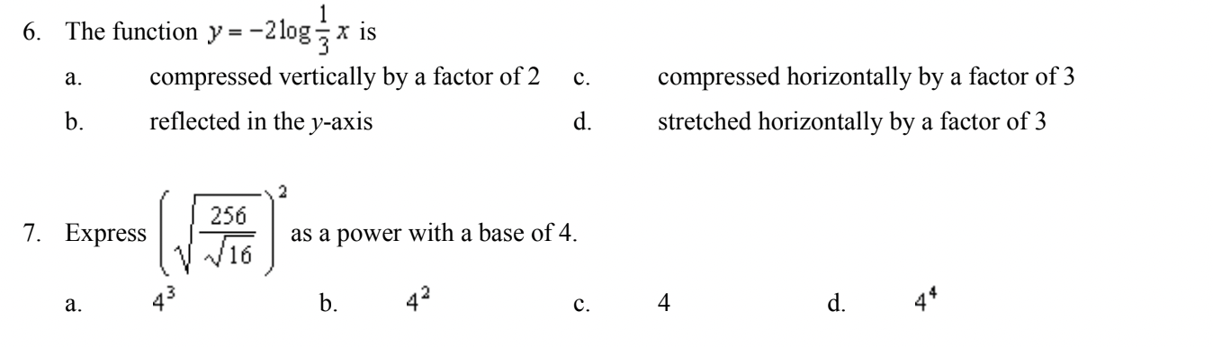 Solved 6. The function y=−2log31x is a. compressed | Chegg.com