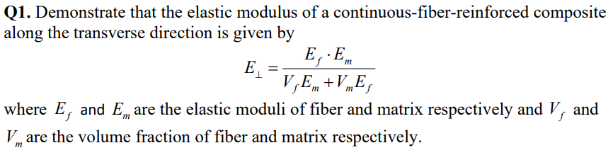Solved E,· Em = Q1. Demonstrate that the elastic modulus of | Chegg.com