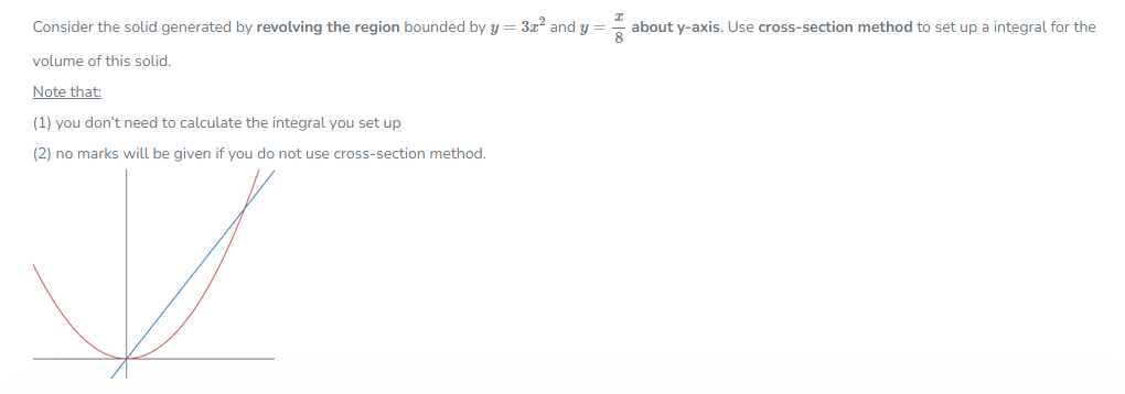 Solved about y-axis. Use cross-section method to set up a | Chegg.com