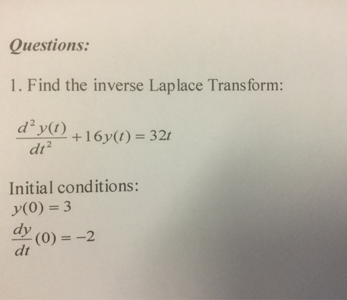 Solved Find the inverse Laplace Transform: d^2 y(t)/dt^2 + | Chegg.com