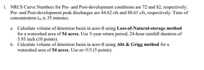 Solved 1. NRCS Curve Numbers for Pre- and Post-development | Chegg.com