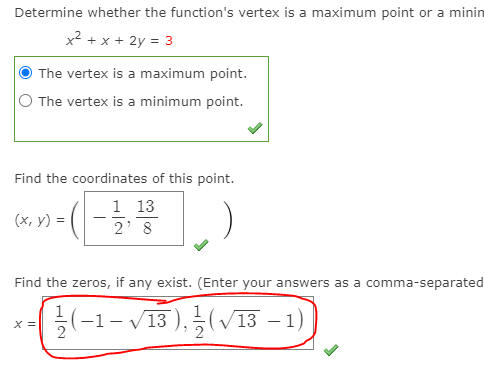 Solved Determine whether the function's vertex is a maximum | Chegg.com