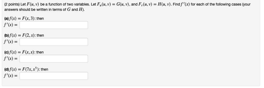 Solved (2 points) Let F(u, v) be a function of two | Chegg.com