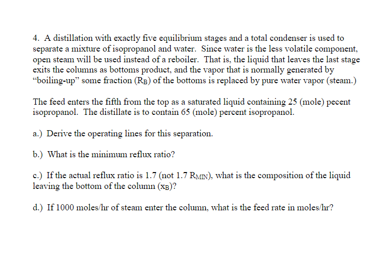4. A distillation with exactly five equilibrium | Chegg.com