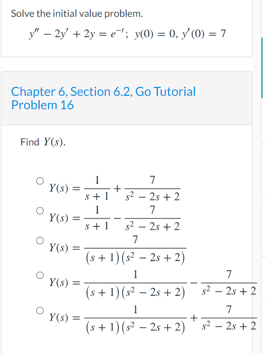 Solved Solve the initial value problem. y" – 2y' + 2y = ef; | Chegg.com