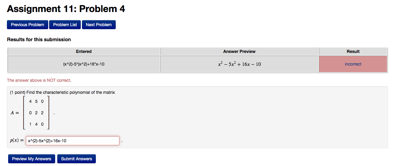 Solved Assignment 11: Problem 4 Previous Problem Problem | Chegg.com Solved Assignment 11: Problem 4 Previous Problem Problem | Chegg.com