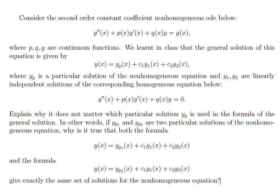 Solved Consider the second order constant coefficient | Chegg.com