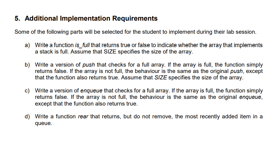 Solved 5. Additional Implementation Requirements Some of the | Chegg.com