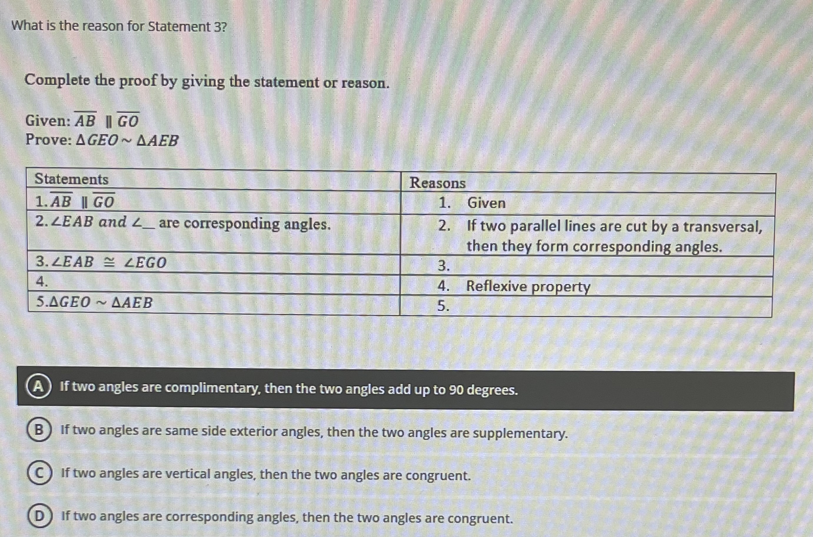 What is the reason for Statement 3? Complete the | Chegg.com