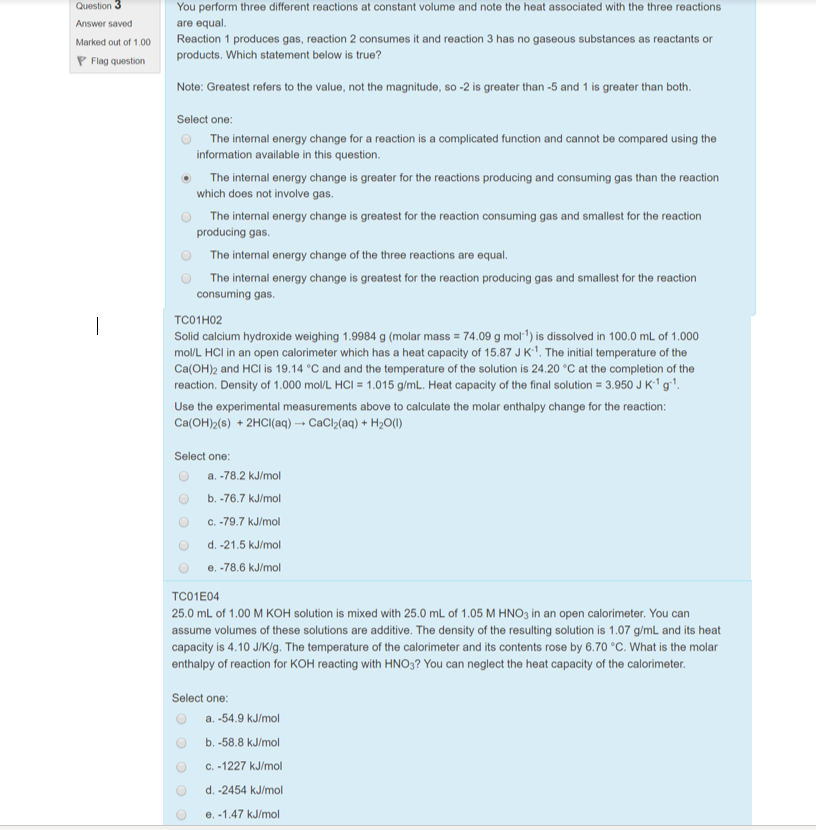 Solved 3 Question Answer saved Marked out of 1.00 Reaction 1 | Chegg.com