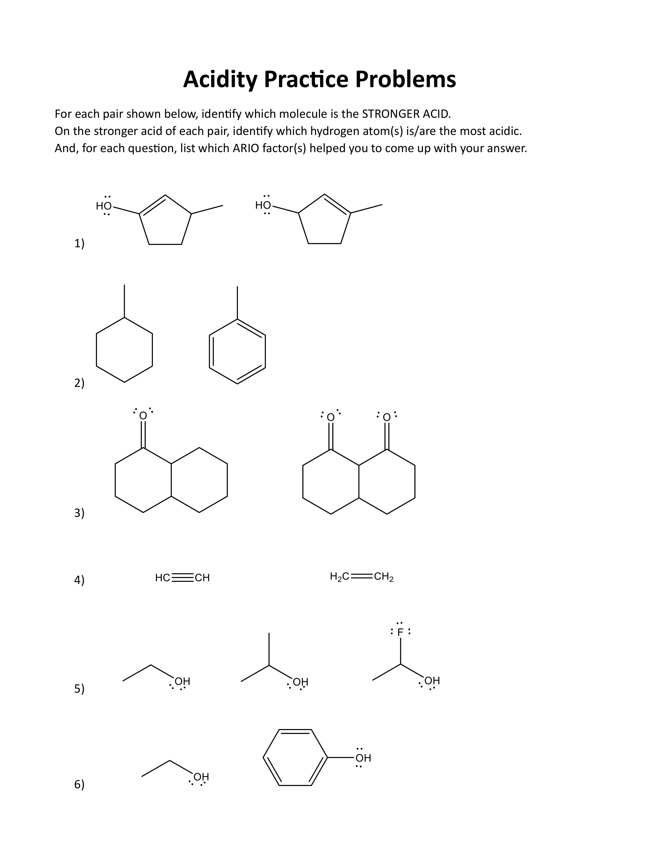Solved Acidity Practice ProblemsFor each pair shown below, | Chegg.com