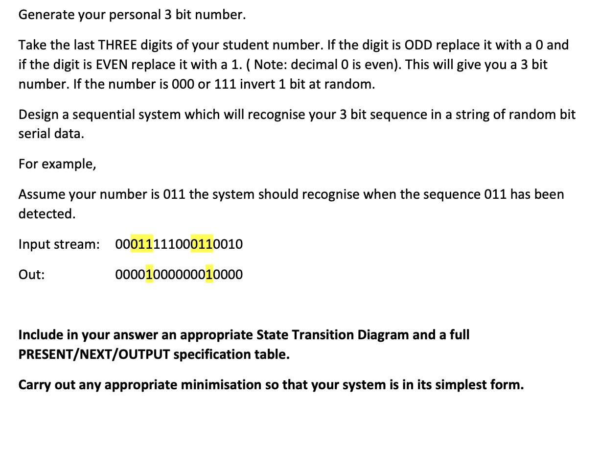 Solved Generate your personal 3 bit number. Take the last | Chegg.com